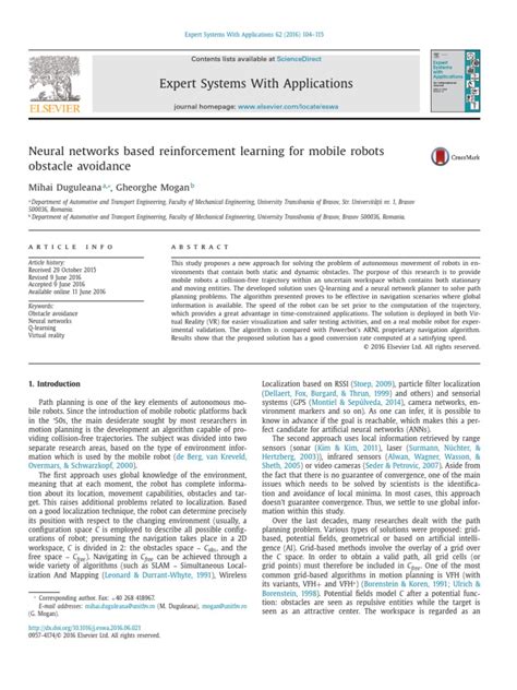 neural networks based reinforcement learning for mobile robots obstacle avoidance pdf