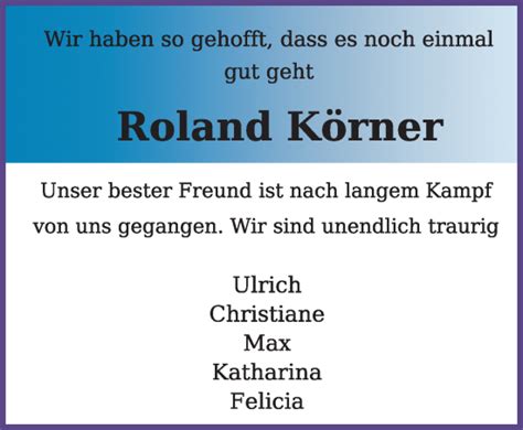 Traueranzeigen von Roland Körner trauer anzeigen de