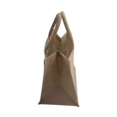 Open Brown Printed Jute Carry Bag Size Dimension 14 L X13 W Inch