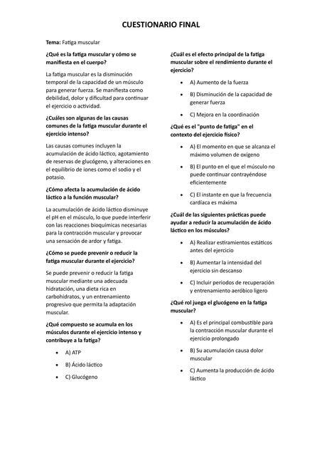 Fatiga Muscular Cuestionario Liza Stuudio Udocz