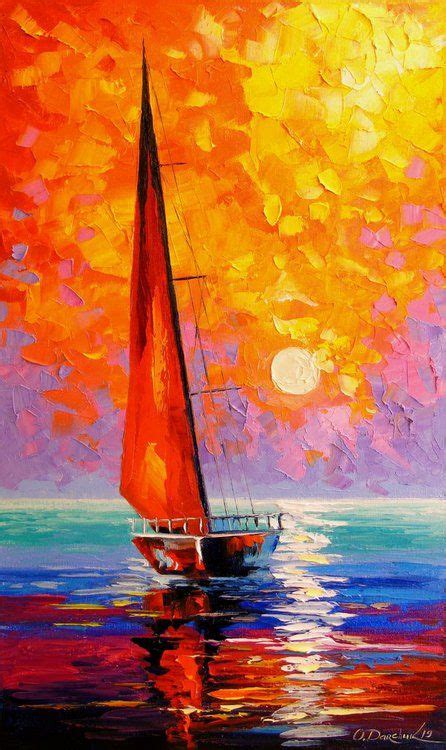 Sailboat At Dawn Art Painting Oil Abstract Art Painting