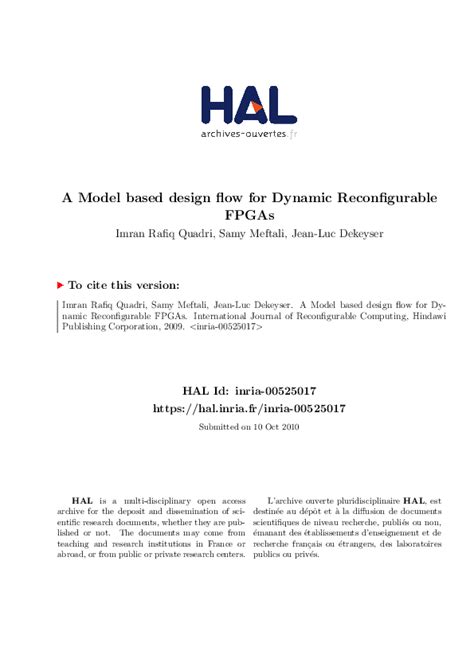 pdf a model based design flow for dynamic reconfigurable fpgas jean luc dekeyser
