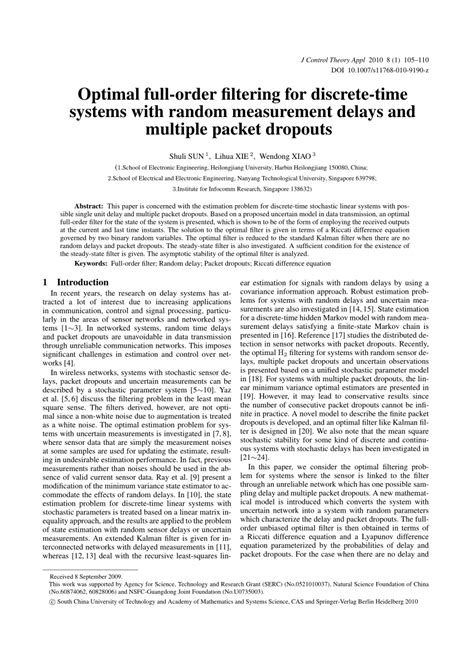pdf optimal full order filtering for discrete time systems with random measurement delays and