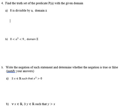 solved 4 find the truth set of the predicate p a with the