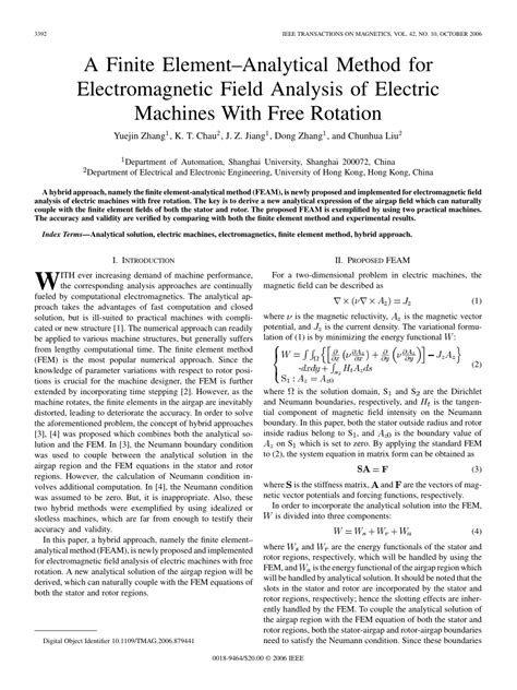 pdf a finite element analytical method for electromagnetic field analysis of electric machines