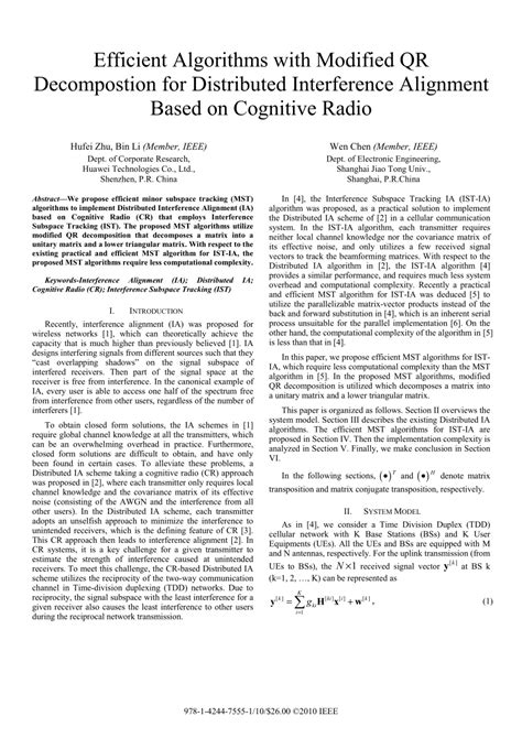 pdf efficient algorithms with modified qr decompostion for distributed interference alignment