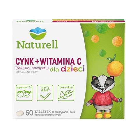 NATURELL Cynk Witamina C Dla Dzieci 60 Tabletek Do Rozgryzania I