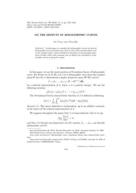 pdf on the defects of holomorphic curves