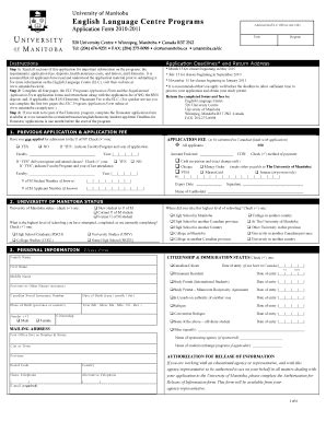 Fillable Online Umanitoba ELC App Form20102011updatedfeb2010 Doc