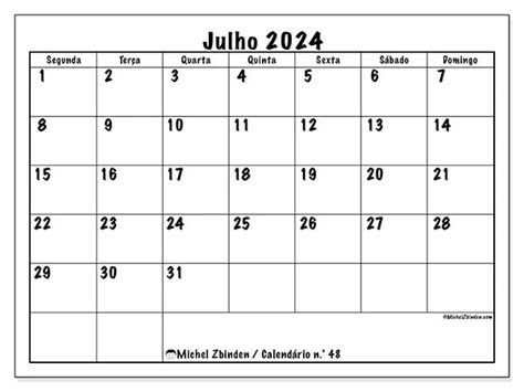 Calendario julho de 2024 Trabalhar n 48 em 2024 Calendário julho