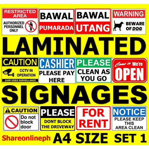 Signages A4 Size No Entry No Parking Bawal Utang Open Closed CCTV