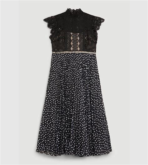 Buy Karen Millen Guipure Lace Dot Pleated Skirt Midi Dress In Multiple