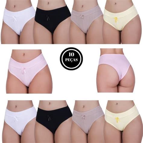 Kit 10 Calcinha Cotton Tanga Cós Alto Duplo Modeladora Pós Parto Raquel