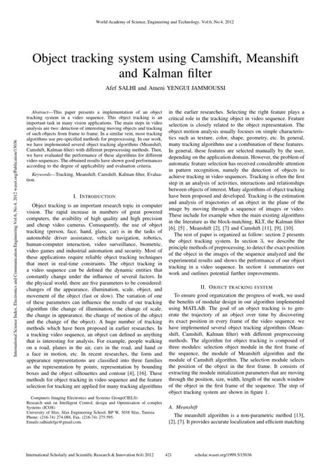 pdf object tracking system using camshift meanshift and kalman filter
