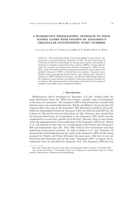 pdf a bi objective programming approach to solve matrix games with payoffs of atanassov s