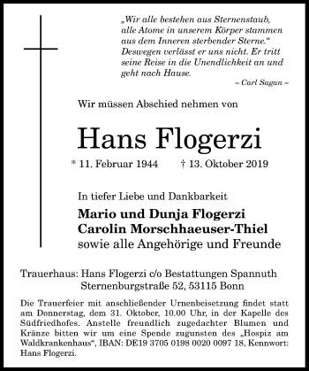 Traueranzeigen Von Hans Flogerzi GA Trauer De