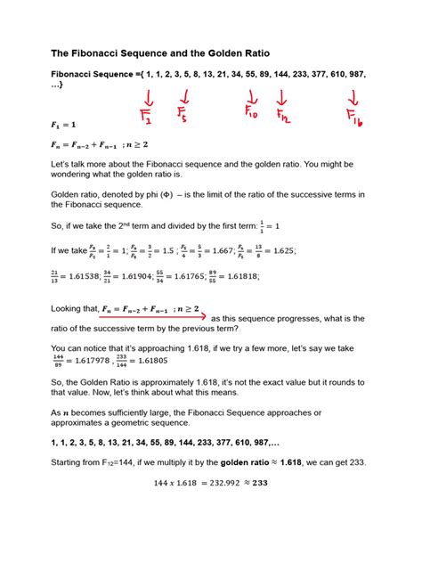 fibonacci sequence and the golden ratio pdf numbers mathematics