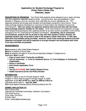 Fillable Online Ci Chula Vista Ca Application For Student Exchange