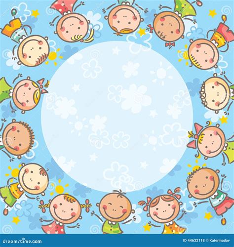 Blauw Kader Met Vele Jonge Geitjes Vector Illustratie Illustration Of