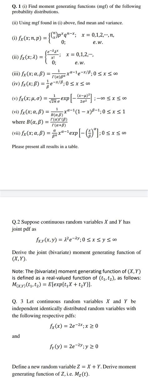 solved q 1 i find moment generating functions mgf of