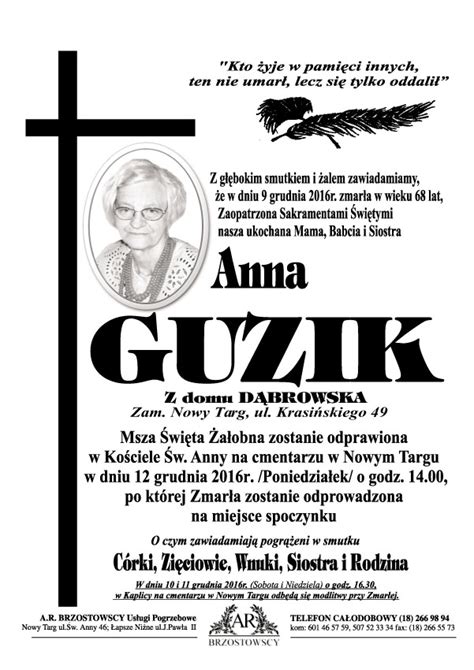 Anna Guzik Nekrologi Podhale24 Pl