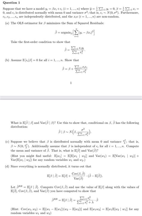 solved suppose that we have a model yi βxi ϵi i 1 … n where
