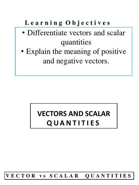 learningobjectives differentiate vectors and scalar quantities explain the meaning of