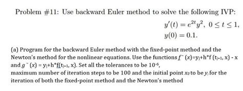 solved problem 11 use backward euler method to solve the