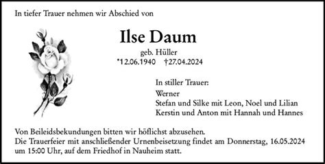 Traueranzeigen Von Ilse Daum Vrm Trauer De