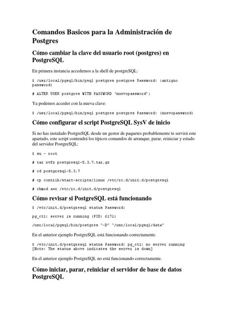 comandos basicos para la administración de postgres pdf postgre sql sql