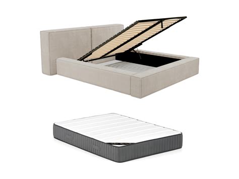 Lit coffre 160 x 200 cm en velours côtelé beige matelas TIMANO