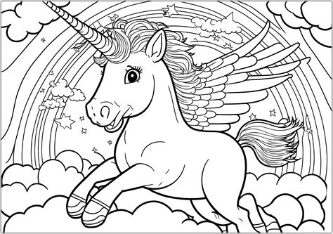 Licorne Dans Le Ciel Avec Un Arc En Ciel Coloriages De Licornes Pour
