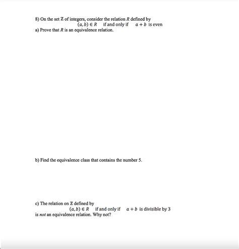 solved 8 on the set z of integers consider the relation r defined by a b e r ifand only if