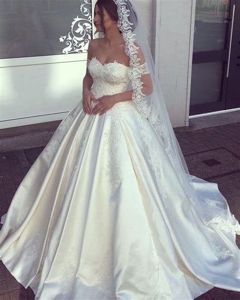 Elegant Satin Wedding Dresses Lace Off The Shoulder Ball Gown Visagie