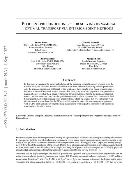 pdf efficient preconditioners for solving dynamical optimal transport via interior point methods