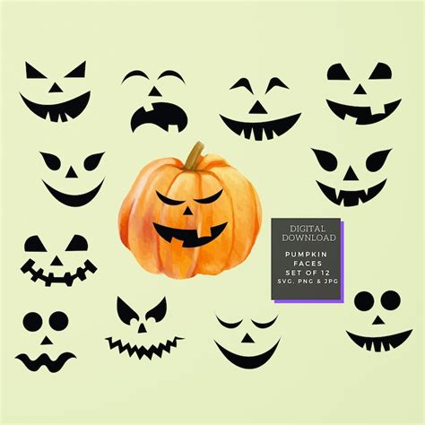 12 Pumpkin Face SVG Set Halloween SVG PNG Pumpkin Face Etsy