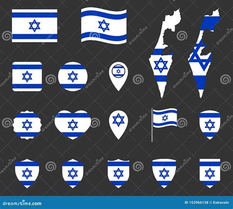 Israel Flag Icons Set National Flag Of State Of Israel Stock Vector