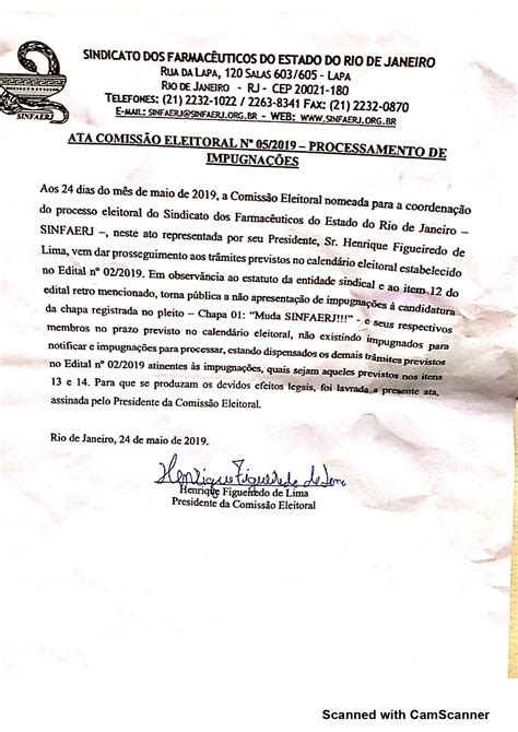 Ata De Comiss O Eleitoral N Sinfaerj