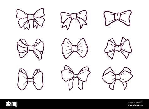 Set Of Hand Drawn Bows With Ribbon Illustration Stock Vector Image
