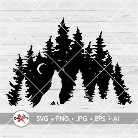 Mountain Wolf Svg Howling Wolf Svg Wolf Svg Pine Forest Svg Etsy