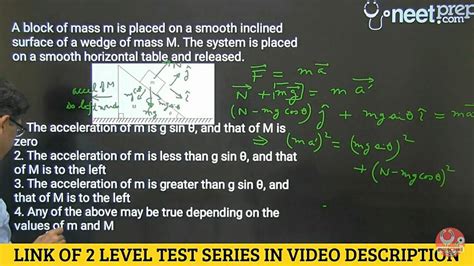 A Block Of Mass M Is Placed On A Smooth Inclined Surface Of A Wedge Of Ma