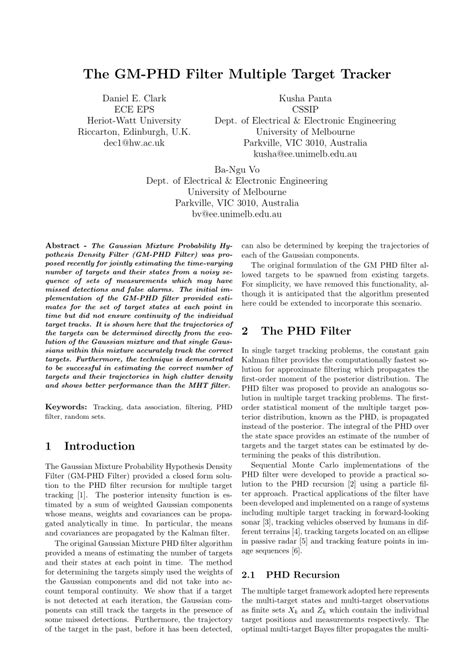 pdf the gm phd filter multiple target tracker