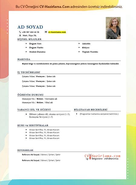 Boş CV Örnekleri Word PDF CV Örneği İndir 2024 CV Hazırlama
