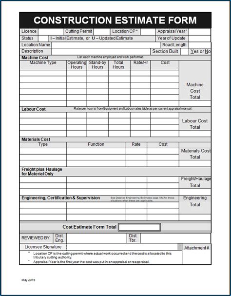 Estimate Templates Printable Click
