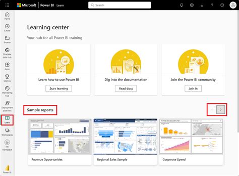 Descargar ejemplos en Mi área de trabajo en el servicio Power BI