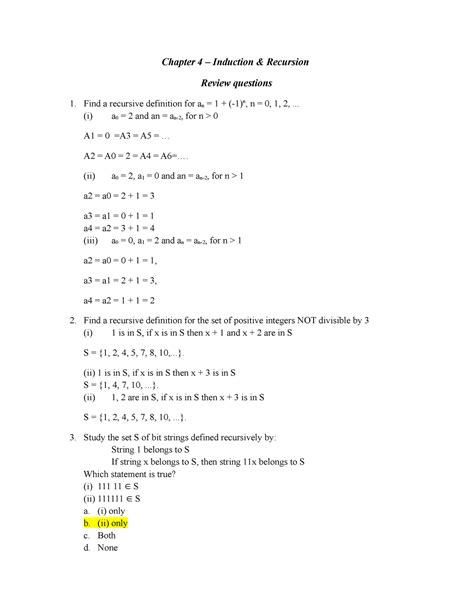 concept review chapter 4 chapter 4 induction and recursion review questions find a recursive