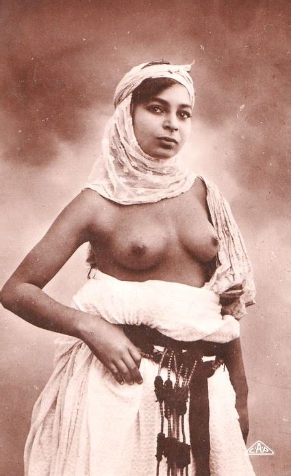 Reprinted Old Postcard Photograph Of Topless North African Woman An
