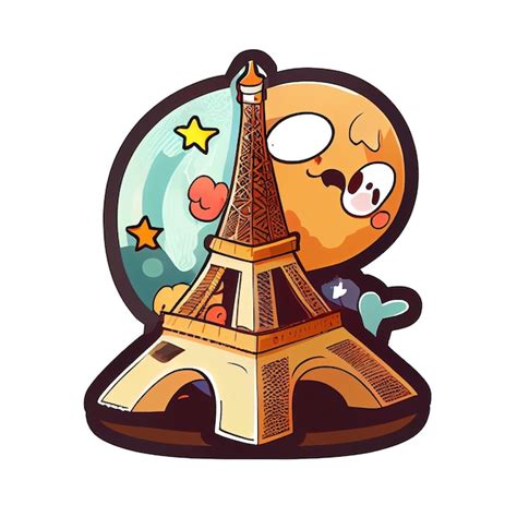 Adesivo de desenho animado da Torre Eiffel em Paris França Foto Premium