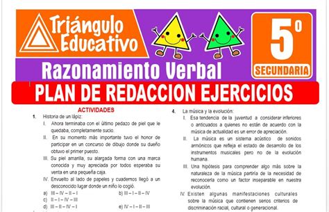 Ejercicios De Plan De Redaccion Para Primero De Secundaria Fichas