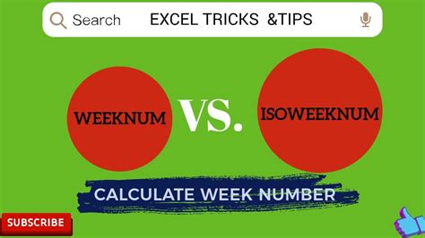 Calculate Week Number Weeknum Vs Isoweeknum Excel Tricks And Tips Youtube